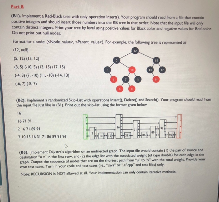 Part B (BI). Implement a Red-Black tree with only | Chegg.com