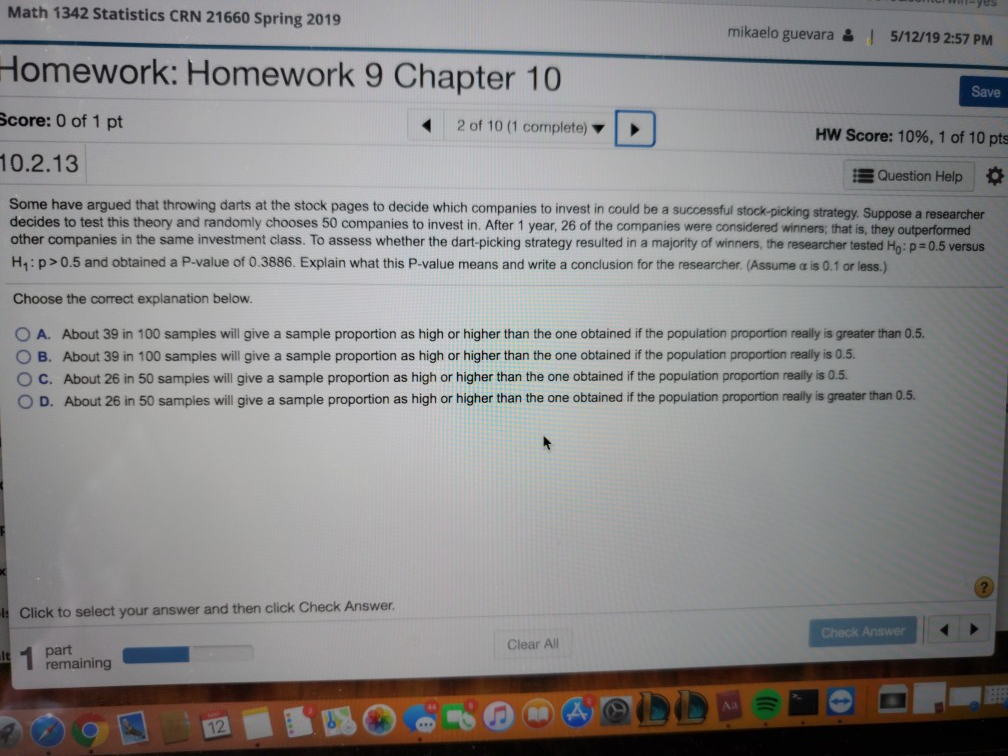 Solved Math 1342 Statistics CRN 21660 Spring 2019 mikaelo | Chegg.com