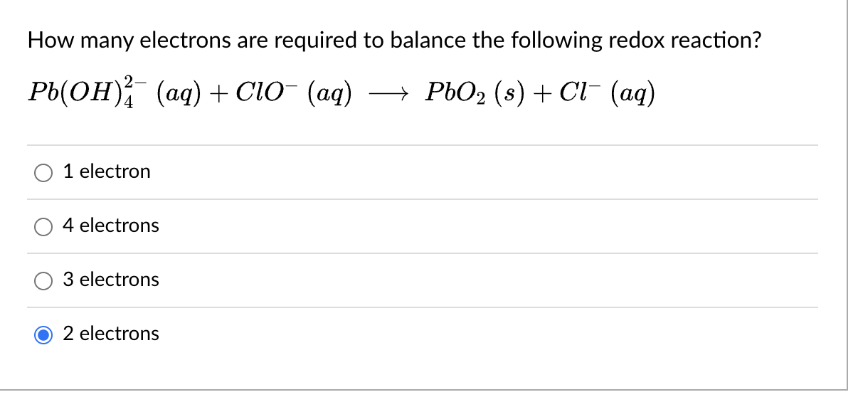 Solved How many electrons are required to balance the | Chegg.com