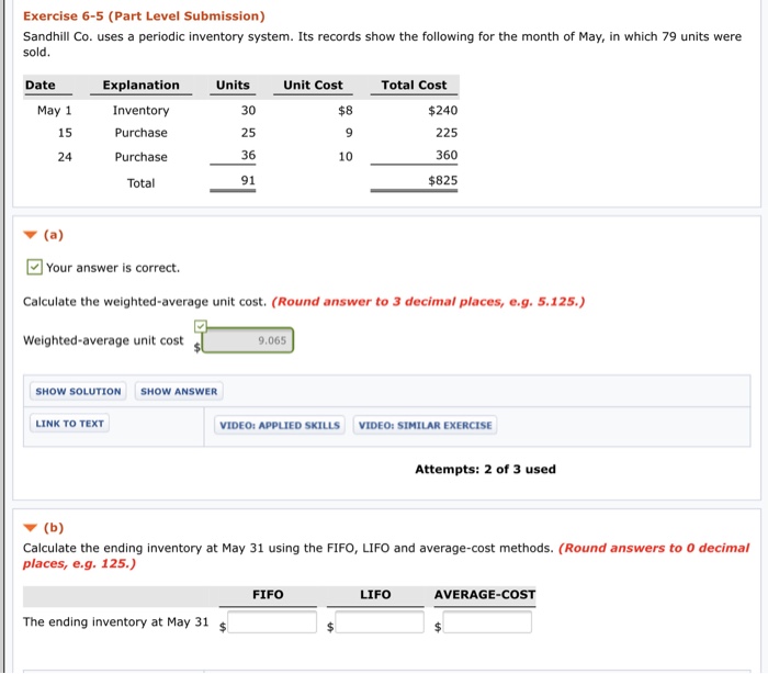 Solved Exercise 6-5 (Part Level Submission) Sandhill Co. | Chegg.com