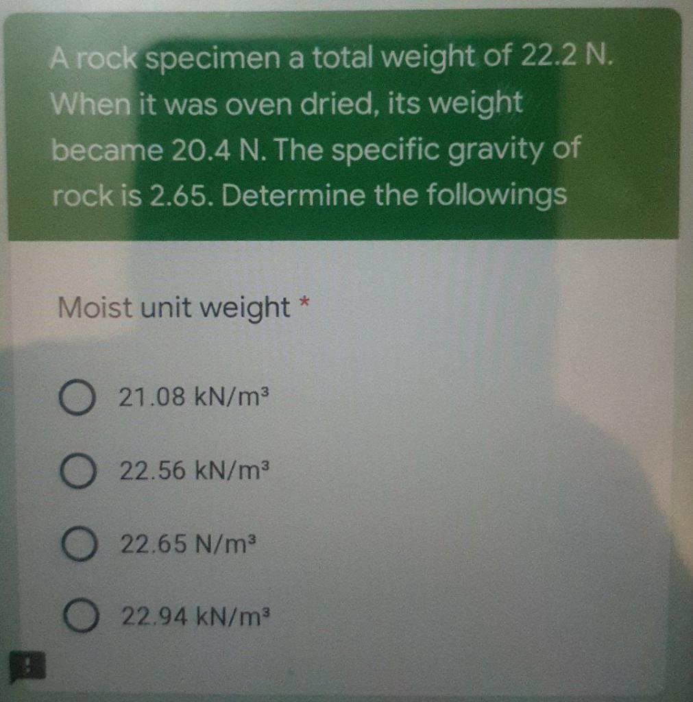A rock specimen a total weight of 22.2 N. When it was | Chegg.com