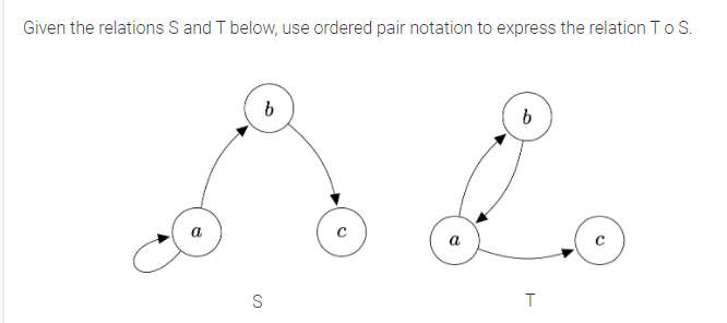 Solved Given the relations S and T below, use ordered pair | Chegg.com Solved Given the relations S and T below, use ordered pair | Chegg.com