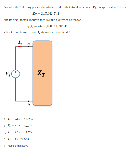 Solved Consider the following phasor-domain network with its | Chegg.com