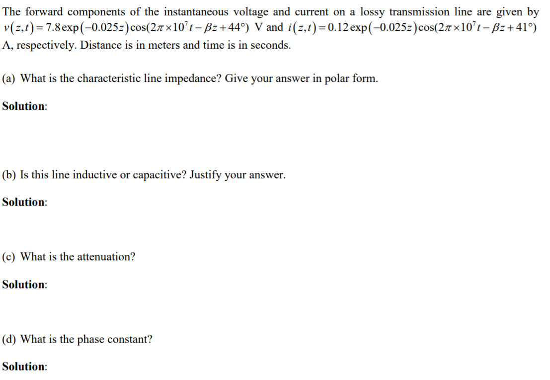 Solved The forward components of the instantaneous voltage | Chegg.com