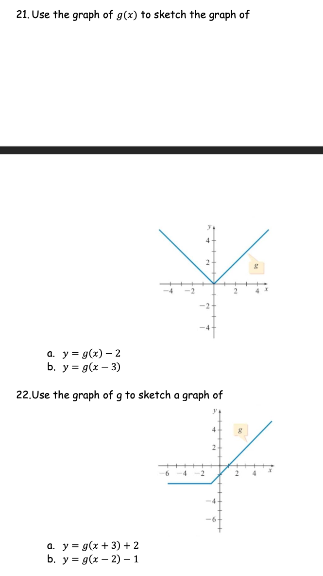 Solved 21. Use the graph of g(x) to sketch the graph of a. | Chegg.com