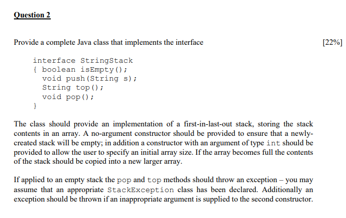 Solved Question 2 [22%] Provide a complete Java class that | Chegg.com