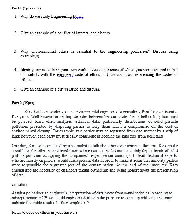 Solved Part 1 (5pts each) 1. Why do we study Engineering | Chegg.com