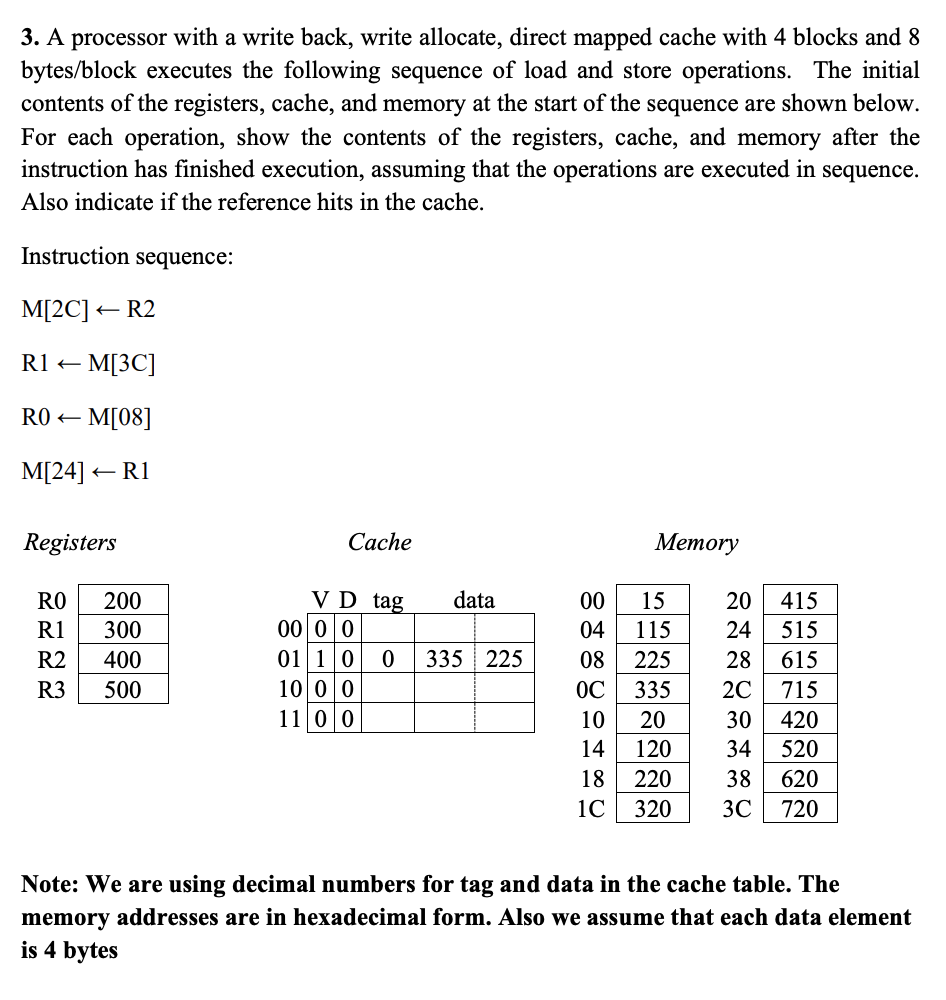 3. A processor with a write back, write allocate, | Chegg.com