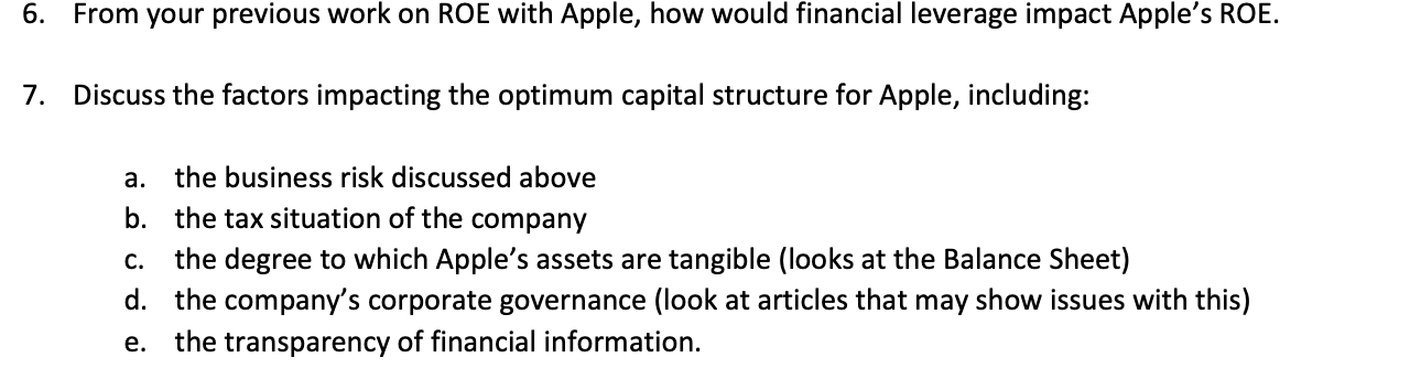 6. From your previous work on ROE with Apple, how | Chegg.com