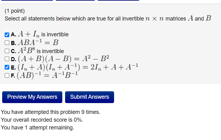 Solved ( 1 point) Select all statements below which are true | Chegg.com