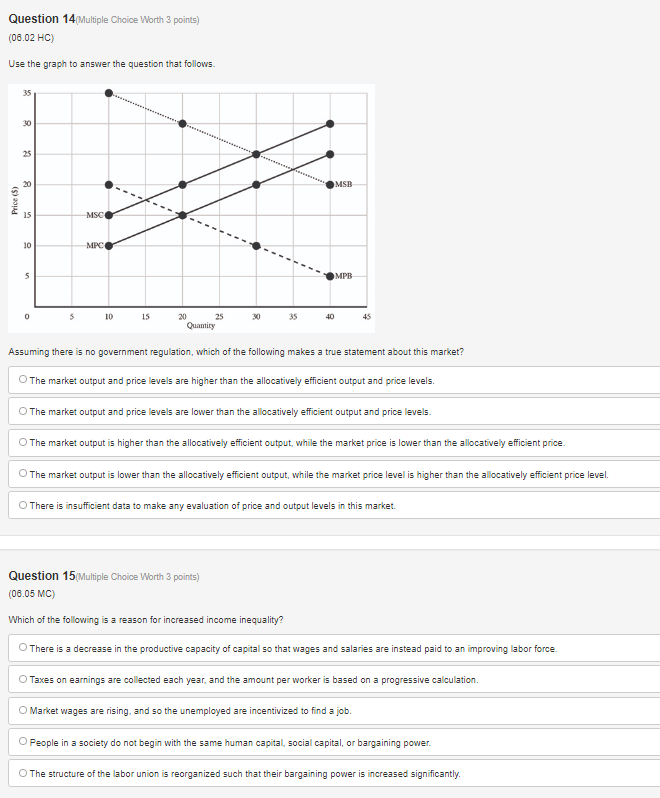 Solved Question 12 Multiple Choice Worth 3 points) (08.05 | Chegg.com