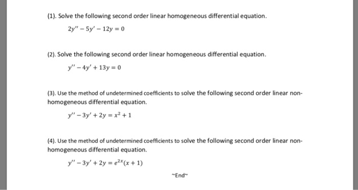 Solved 1 Solve The Following Second Order Linear
