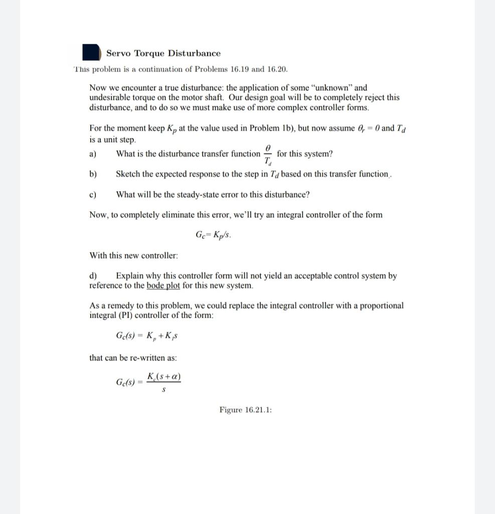 Servo Torque Disturbance This problem is a | Chegg.com