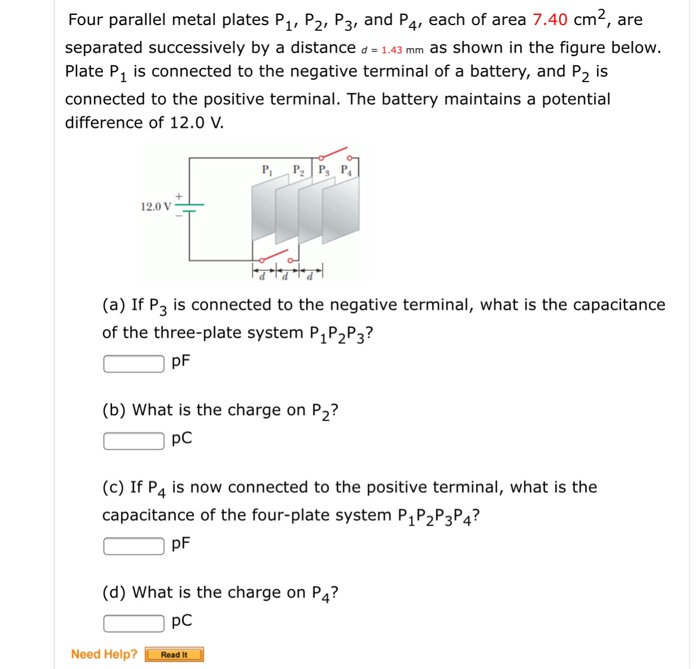 Solved Four parallel metal plates P1, P2, P3, and P4, each | Chegg.com