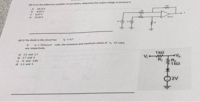Solved Qa 1) For the difference amplifier circuit shown, | Chegg.com