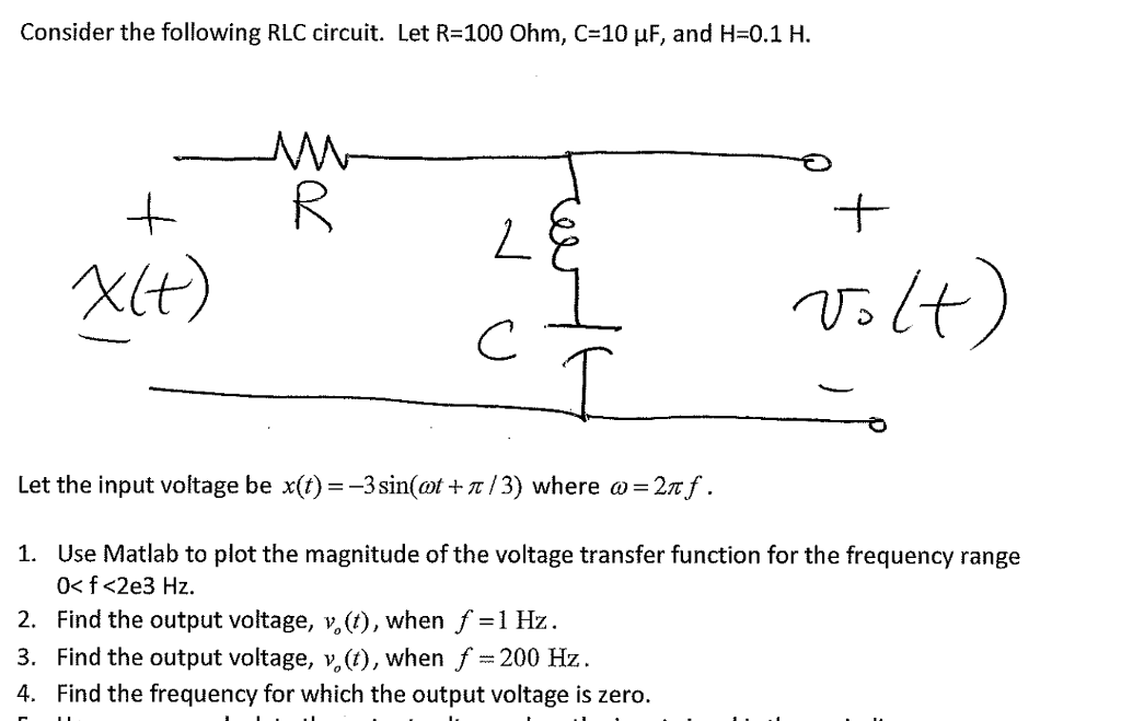 Solved Consider the following RLC circuit. Let R-100 Ohm, | Chegg.com