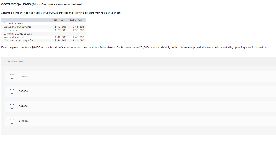 Solved COTB MC Qu. 15-49 (Algo) Assume that a company | Chegg.com