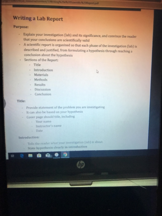 Writing a Lab Report Purpose . Explain your | Chegg.com