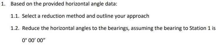 Solved 1. Based on the provided horizontal angle data: 1.1. | Chegg.com