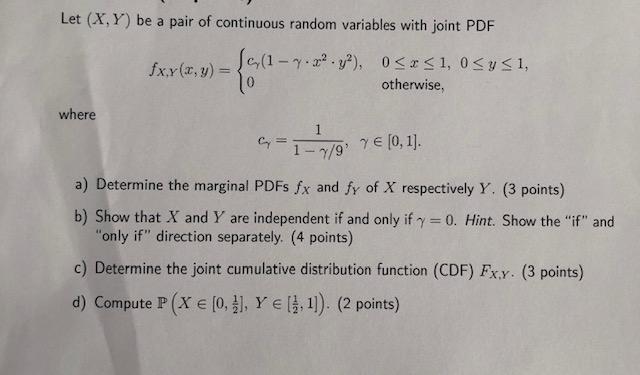 Solved Let (X,Y) be a pair of continuous random variables | Chegg.com