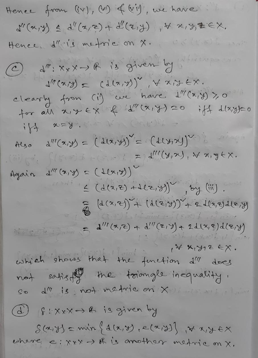 Solved Exercise 4 Let d be a metric on a non-empty set X. | Chegg.com Solved Exercise 4 Let d be a metric on a non-empty set X. | Chegg.com