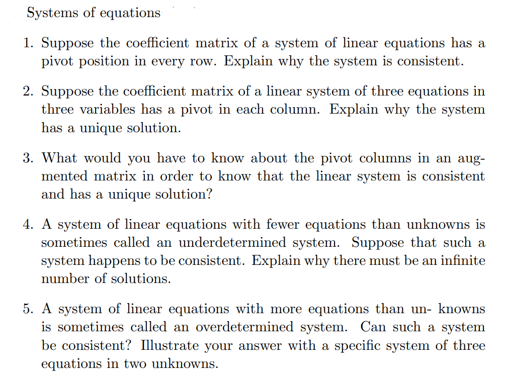Solved Systems of equations 1. Suppose the coefficient | Chegg.com