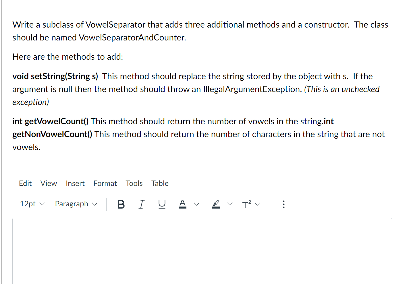 Solved Write A Class Named Vowelseparator The Class Should