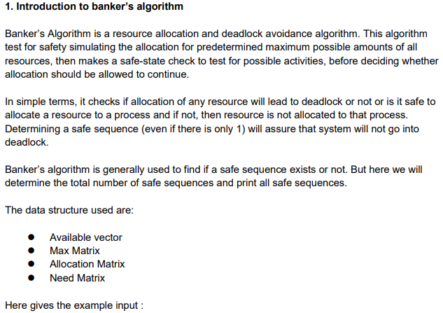 Solved 1. Introduction to banker's algorithm Banker's | Chegg.com