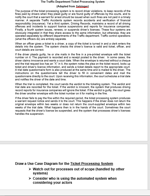 Solved The Traffic Department Ticket Processing System The | Chegg.com