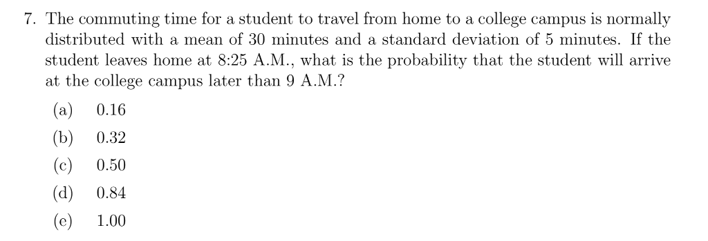 Solved 7. The commuting time for a student to travel from | Chegg.com