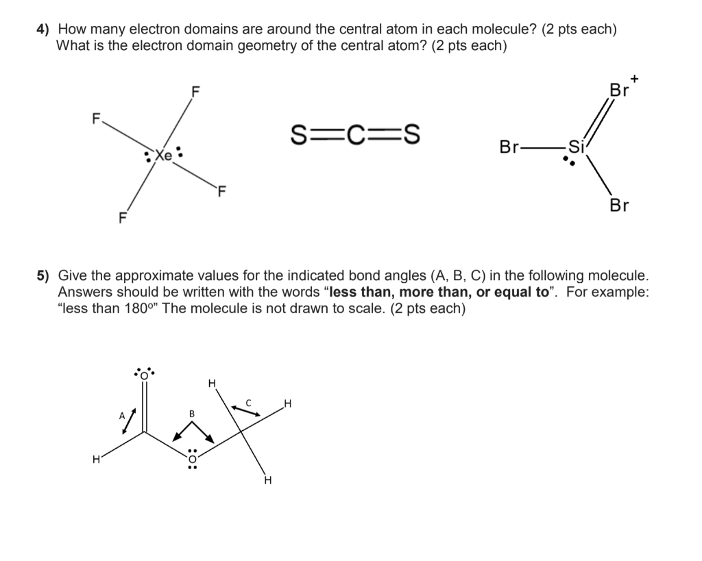 Solved 4) How many electron domains are around the central | Chegg.com