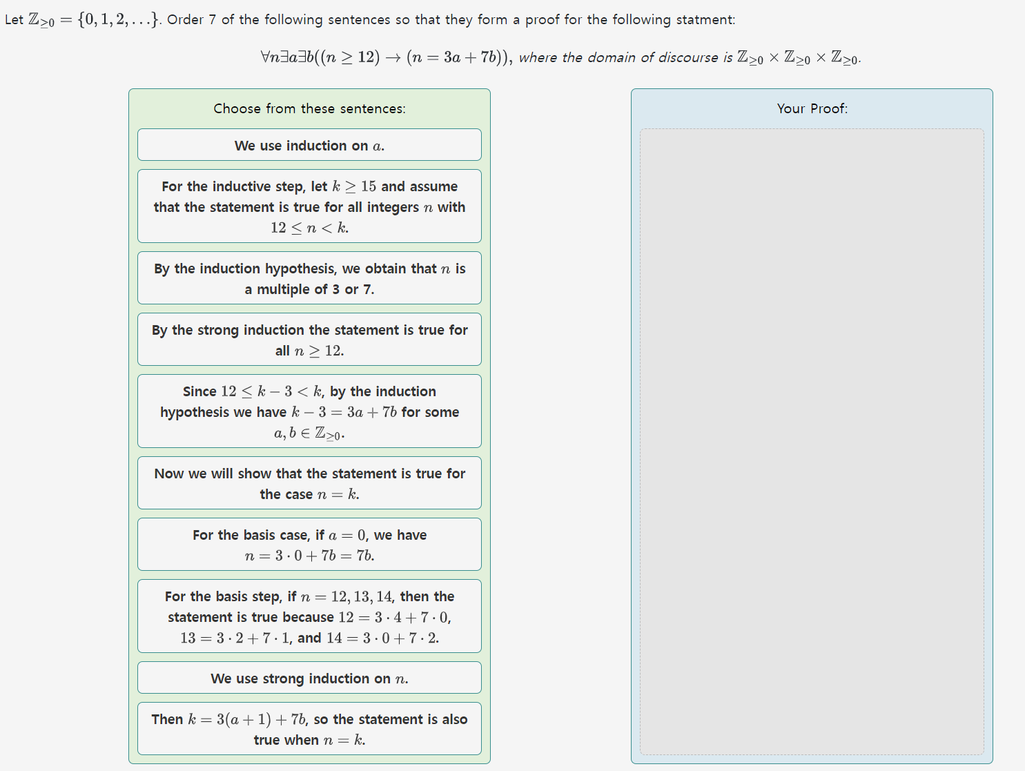 Solved Z≥0={0,1,2,…}. Order 7 of the following sentences so | Chegg.com