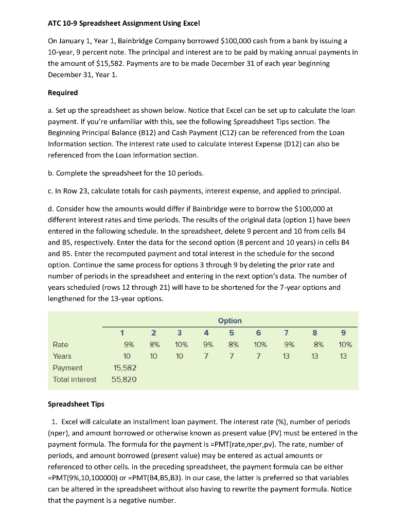 Solved ATC 10-9 Spreadsheet Assignment Using Excel On | Chegg.com