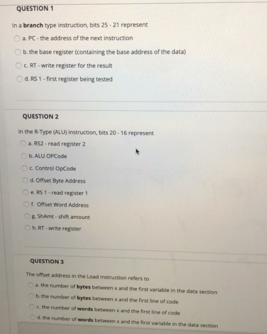 In the R-Type Instruction, bits 10-6 represent a. | Chegg.com