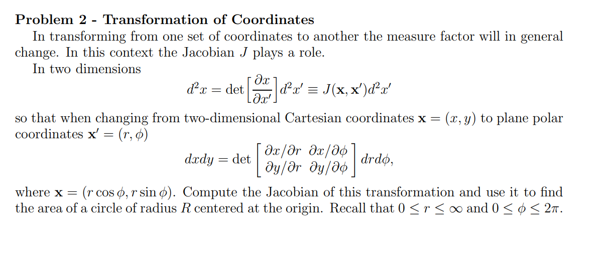 Solved d x = Problem 2 - Transformation of Coordinates In | Chegg.com