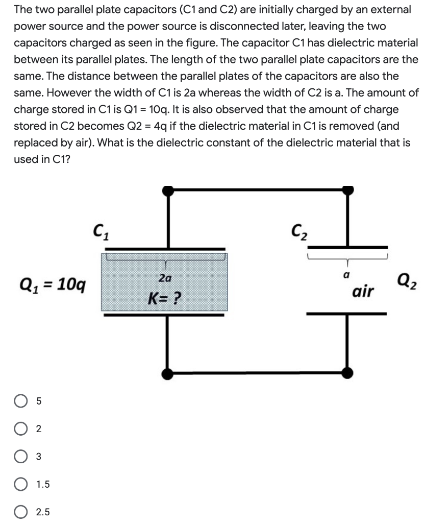 Solved The two parallel plate capacitors (C1 and C2) are | Chegg.com