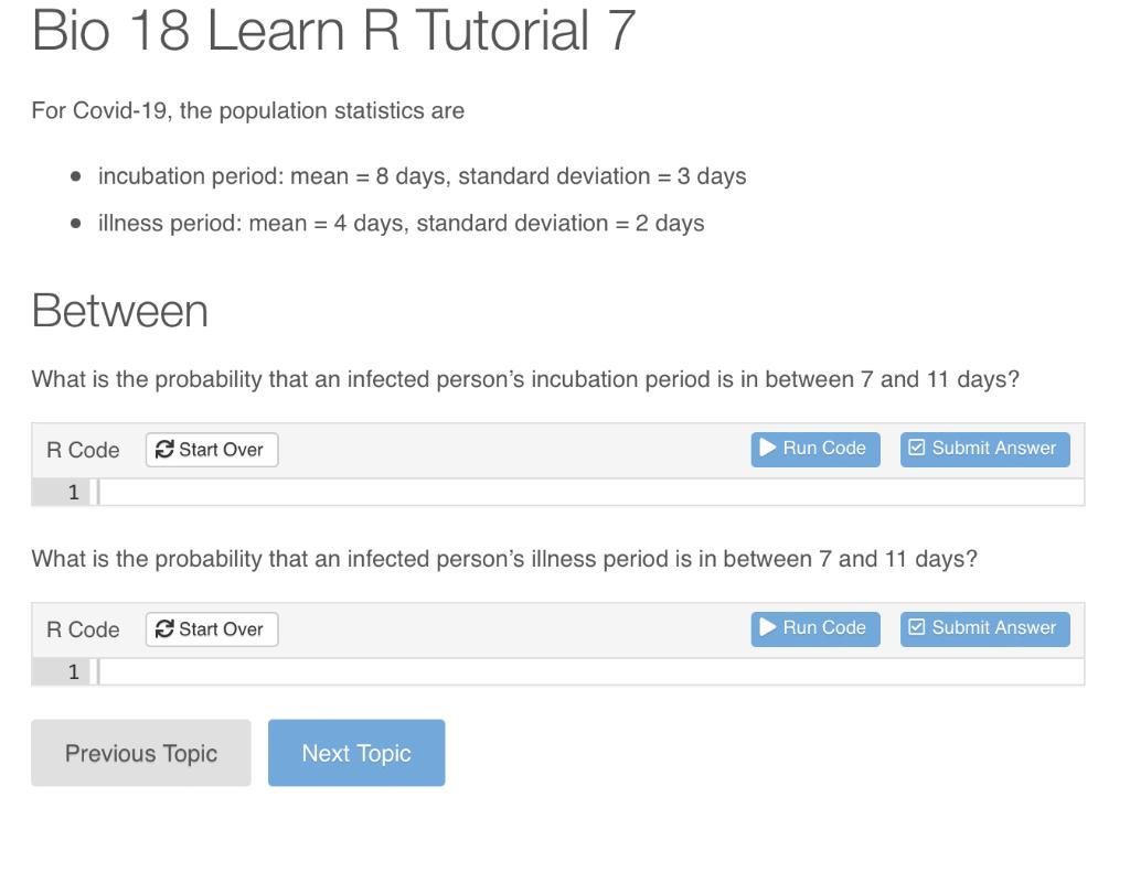 Solved Bio 18 Learn R Tutorial 7 For Covid-19, the | Chegg.com