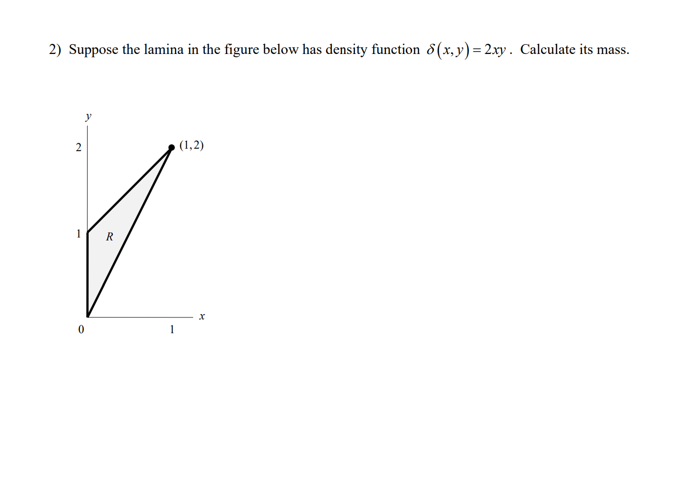 Solved 2) Suppose the lamina in the figure below has density | Chegg.com