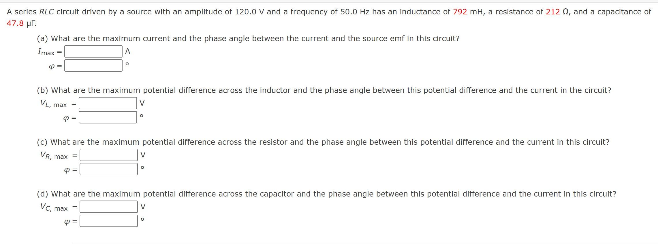 Solved eries RLC circuit driven by a source with an | Chegg.com