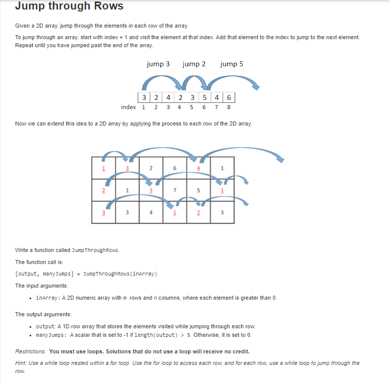 Solved Jump through Rows Given a 2D array, jump through the | Chegg.com