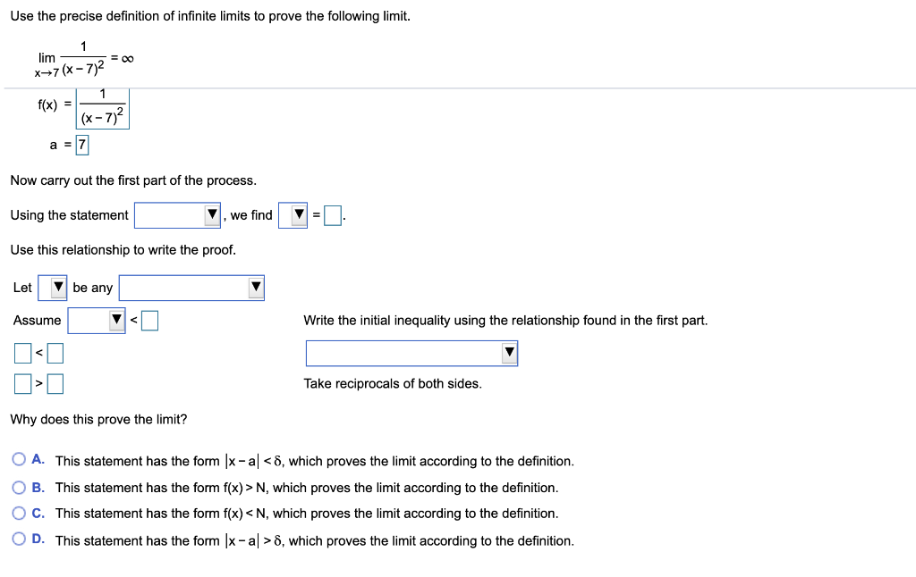 Solved Use the precise definition of infinite limits to | Chegg.com
