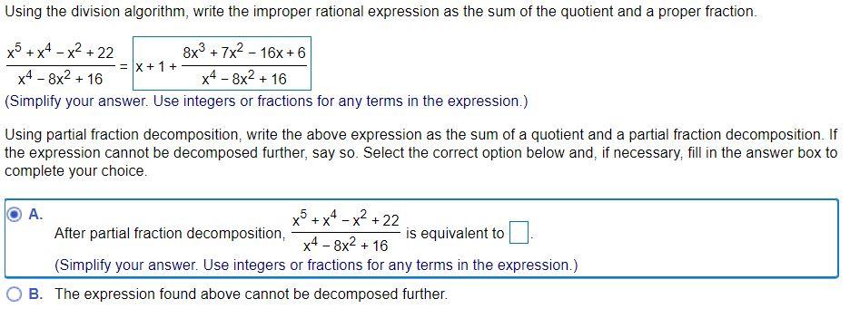 Solved Using The Division Algorithm Write The Improper 