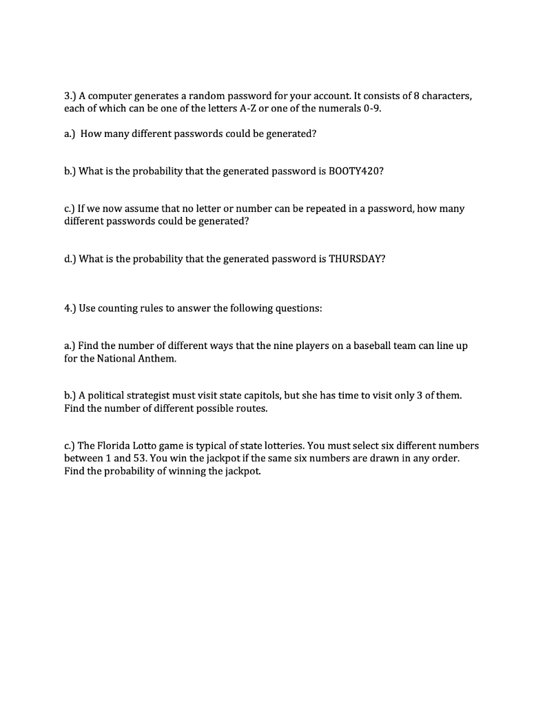 Solved 3 A Computer Generates A Random Password For Your 