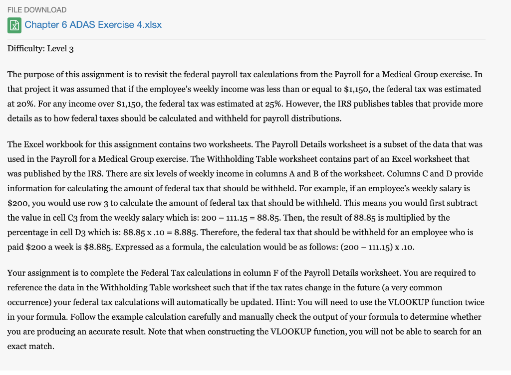 Solved FILE DOWNLOAD Chapter 6 ADAS Exercise 4.xlsx | Chegg.com