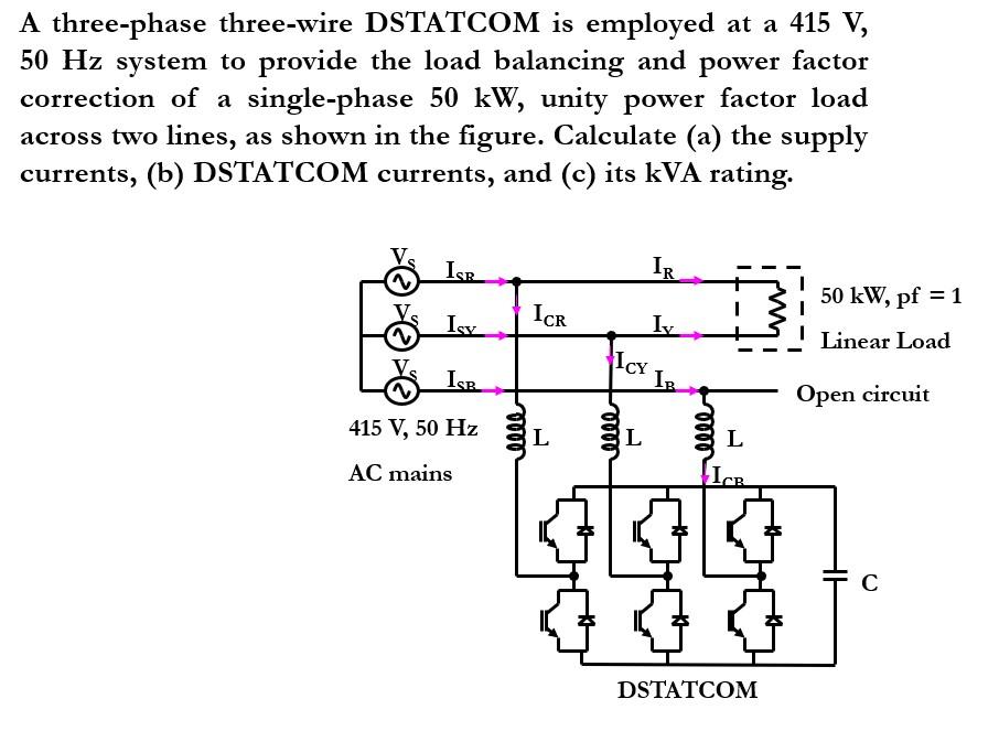 A three-phase three-wire DSTATCOM is employed at a | Chegg.com