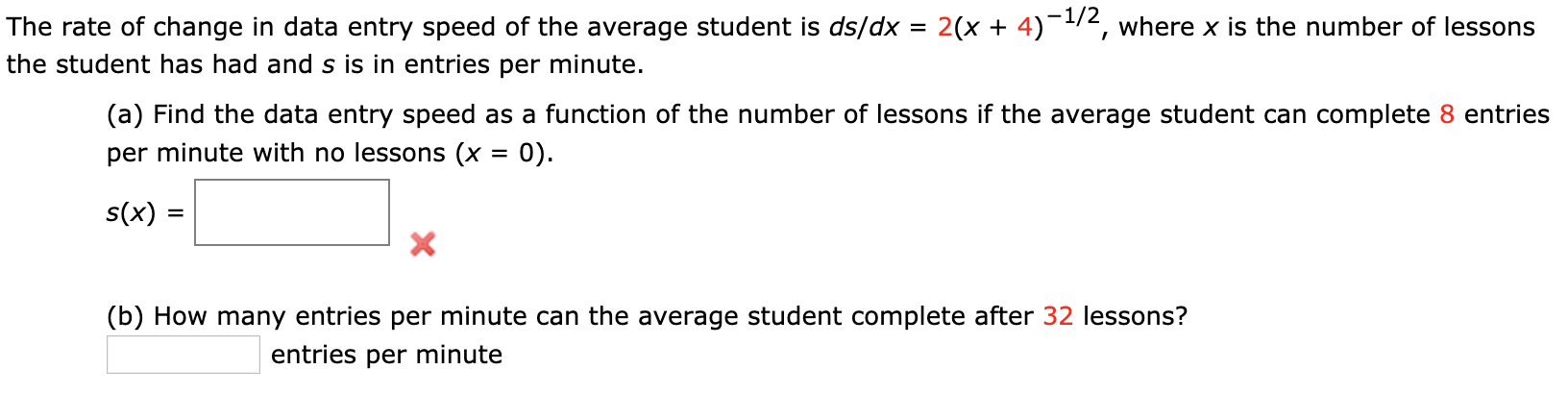 Solved The rate of change in data entry speed of the average | Chegg.com