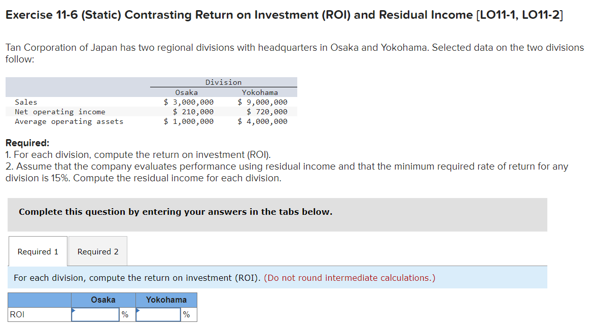 Solved Exercise 11-6 (Static) Contrasting Return on | Chegg.com