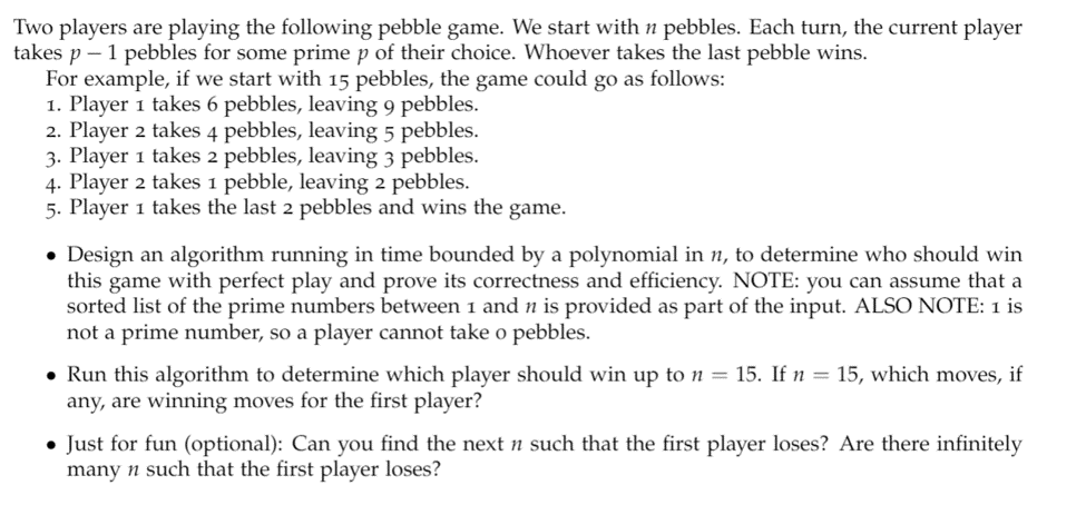 Two players are playing the following pebble game. We | Chegg.com