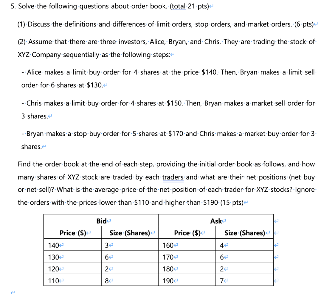 Solved 5. Solve the following questions about order book. | Chegg.com