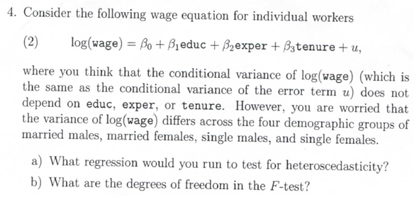 Solved 4. Consider the following wage equation for | Chegg.com